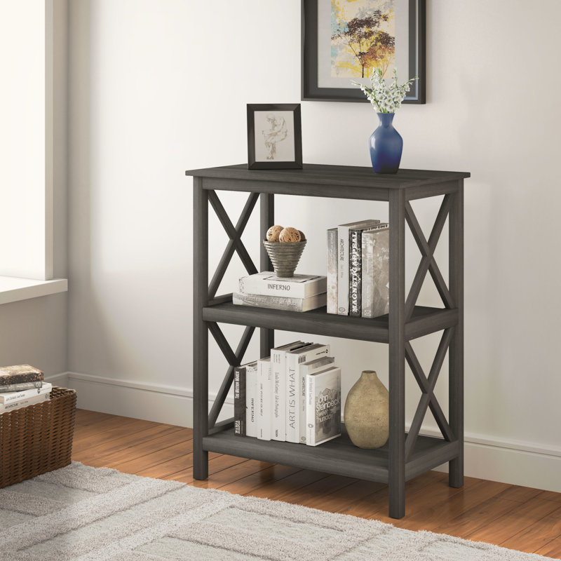 Thompson ClickDecor Thompson 3 Tier X Sided Etagere Bookshelf Solid Wood Open Shelf Bookcase